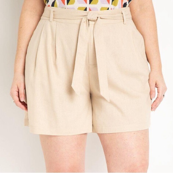 Eloquii | Shorts | Eloquii Tan Beige Cream Neutral Belted High Waisted ...